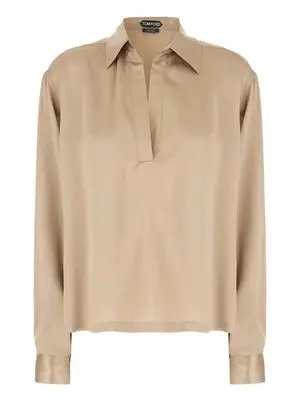 TOM FORD Silk Satin Long Sleeve Polo - Multicolor
