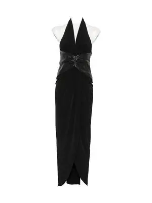 Andamane Halterneck Dress With Leather Paneling And Ruched Detailing - Black
