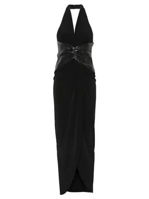 Andamane Halterneck Dress With Leather Paneling And Ruched Detailing - Black
