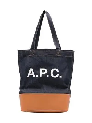 A.p.c. Axel Tote Bag In Japanese Denim And Leather - Brown