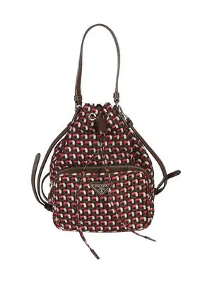 Prada Geometric Printed Tessuto Saffiano Bucket Bag - Multicolor