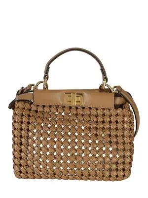 Fendi Woven Calfskin Peekaboo Iconic Satchel - Tan