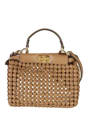Fendi Woven Calfskin Peekaboo Iconic Satchel - Tan