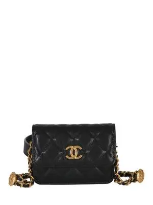 Chanel Quilted Caviar Twist Coin Purse With Chain - Black