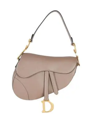 Dior Christian Dior Taupe Grained Calfskin Medium Saddle Bag Brown