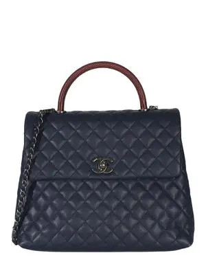 Chanel Quilted Caviar Lizard Top Handle Bag - Blue