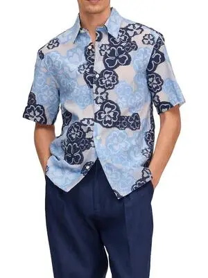 Nn07 Freddy Floral Short Sleeve Button-up Shirt - Blue Multi