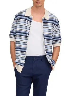 Nn07 Nolan Striped Organic Cotton Polo Cardigan - Navy Multi