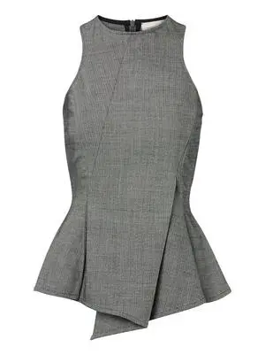 Magda Butrym Herringbone Pleated Peplum Wool-blend Top - Grey