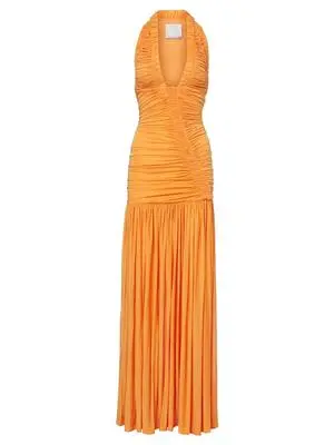Christopher Esber Christopher Esber Orion Ruched Halterneck Gown Orange
