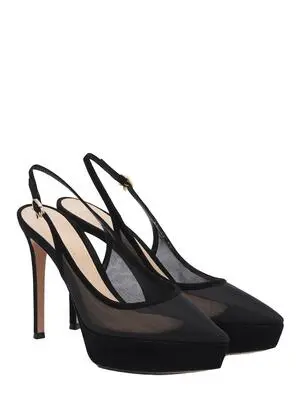 GIANVITO ROSSI Mesh Platform Slingback Pumps - Black