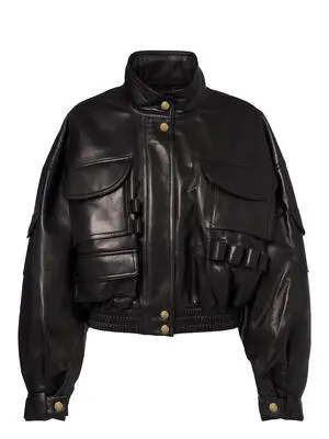 Balmain Cropped Leather Jacket With Zipped Front - Black
