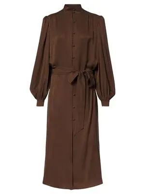 VALENTINO Valentino Belted Chevron Jacquard Silk Midi Dress