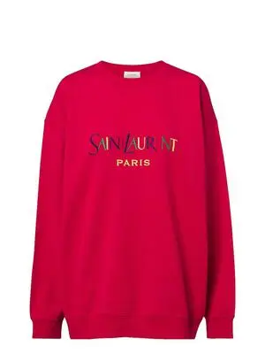 Saint Laurent Logo Cotton Jersey Sweatshirt - Red