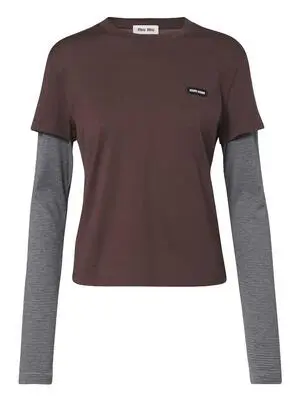 Miu Miu Layered Cotton Jersey T-shirt - Brown