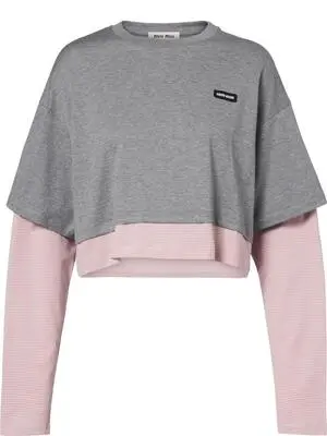 Miu Miu Layered Cotton Jersey T-shirt - Grey