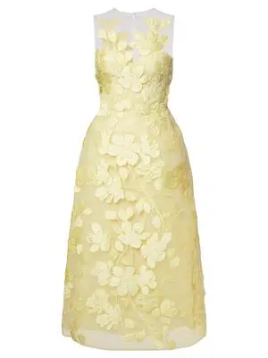 Monique Lhuillier Floral Tulle Midi Dress - Yellow