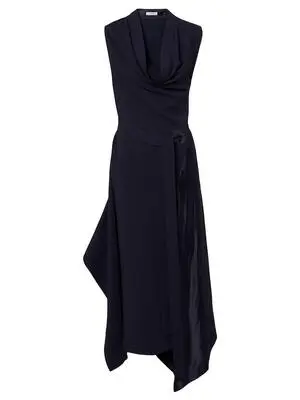 SALVATORE FERRAGAMO Ferragamo Draped Satin-Trimmed Jersey Midi Dress
