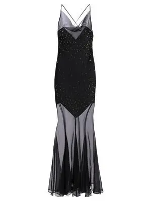 Rabanne Embellished Chiffon Maxi Dress - Black