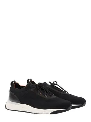 Santoni Leather-trimmed Knitted Sneakers - Blue