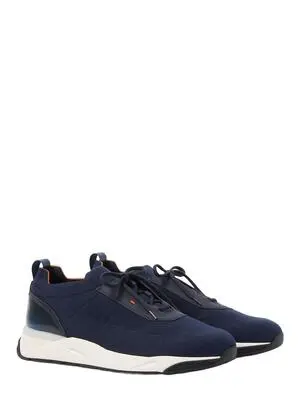 Santoni Leather-trimmed Knitted Sneakers - Blue