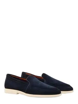 Santoni Suede Almond Toe Loafers - Blue