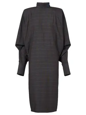 MUGLER Checked Draped Midi Dress - Brown