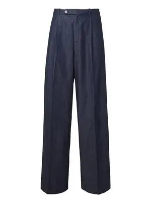 JIL SANDER Cotton Chambray Wide-leg Trousers - Blue