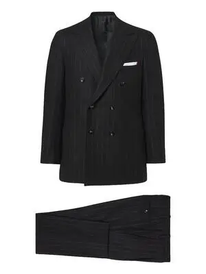 Kiton Pinstriped Wool And Cashmere Suit - Black