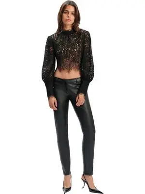 Bardot Georgia Lace Puff Sleeve Top - Black
