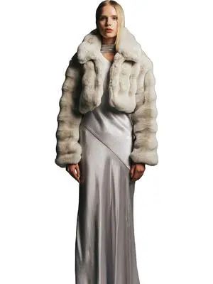 Bardot Athera Cropped Faux Fur Jacket - Soft Grey
