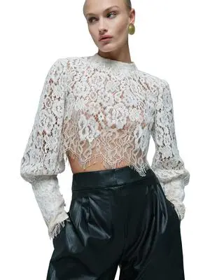 Bardot Georgia Long Sleeve Lace Top - Ivory