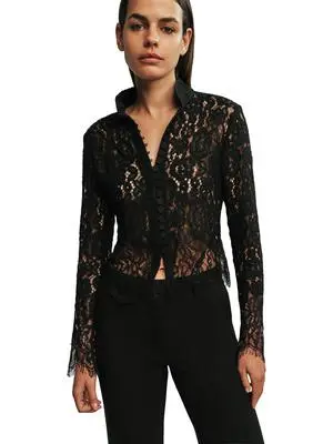 Bardot Remly Lace Button-front Top - Black