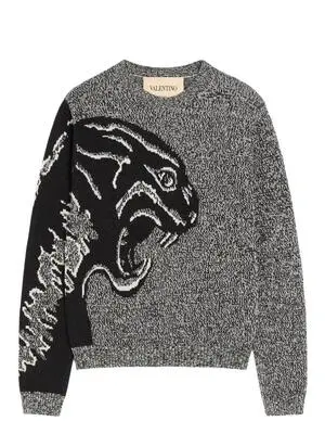 VALENTINO VALENTINO Panther Jacquard Crew Neck Sweater