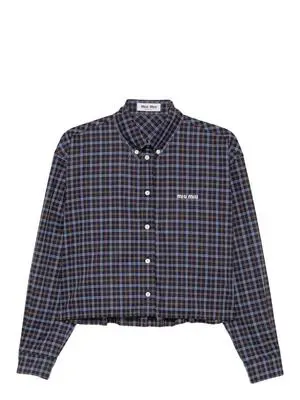 Miu Miu Cotton Check Pattern Cropped Button-down Shirt - Brown