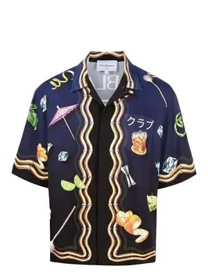 Casablanca Club Sunset Short Sleeve Silk Shirtin - Blue