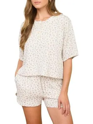 J.O.A. Ditsy Floral Henley Top & Shorts Set - Mocha Multi