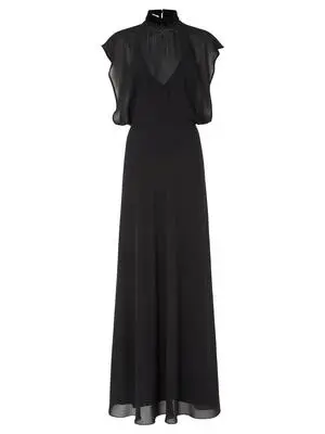 Fendi Flowing Maxi Dress With Embroidered High Neckline - Black