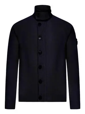 Stone Island High-neck Wool Cardigan - Blue