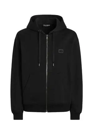 Dolce & Gabbana Cotton Hoodie With Logo Plaque - Black
