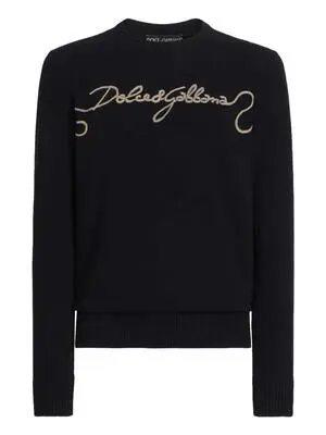 Dolce & Gabbana Embroidered Crew Neck Long Sleeve Sweater - Blue