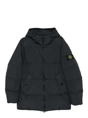 Stone Island Quilted Jacket With Compass Patch - Blue