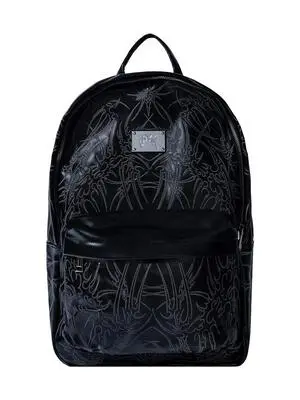 REVENGE Adorned Embroidered Leather Backpack - Black
