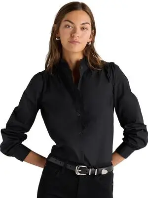 Quince Organic Cotton Lace Ruffle Blouse - Black