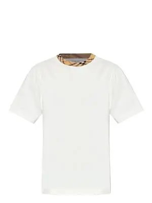 Burberry Cotton T-shirt With Check Collar - White