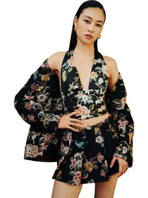 SAU LEE Miles Brocade Jacket - Black Multi