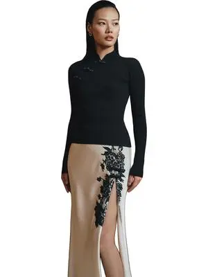 SAU LEE Petar Knit Top With Mandarin Collar - Black