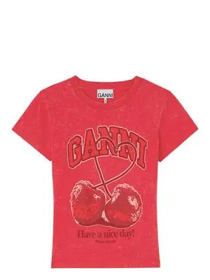 GANNI Baby Fit Future T-shirt With Cherry Graphic - Red