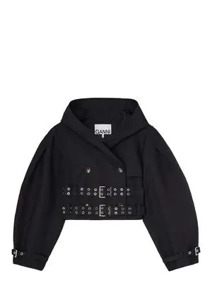 GANNI Double-breasted Trench Jacket With Puff Sleeves And Buckle Detailing - Black
