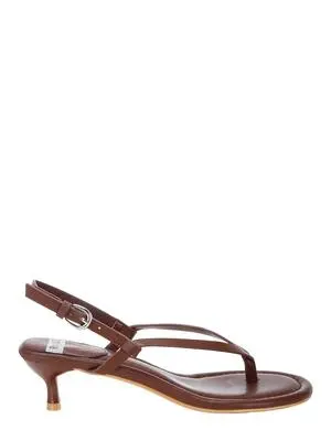 RAG & CO Thong Strap Kitten Heel Sandals - Brown